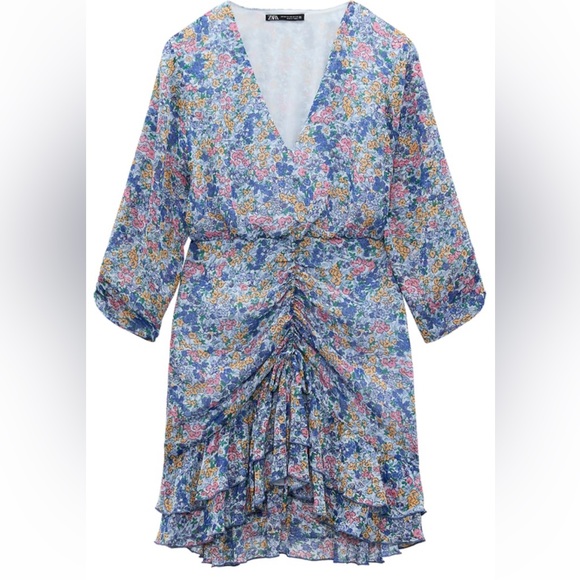 Zara | Dresses | Zara Blue Ruffle Floral Print Dress | Poshmark